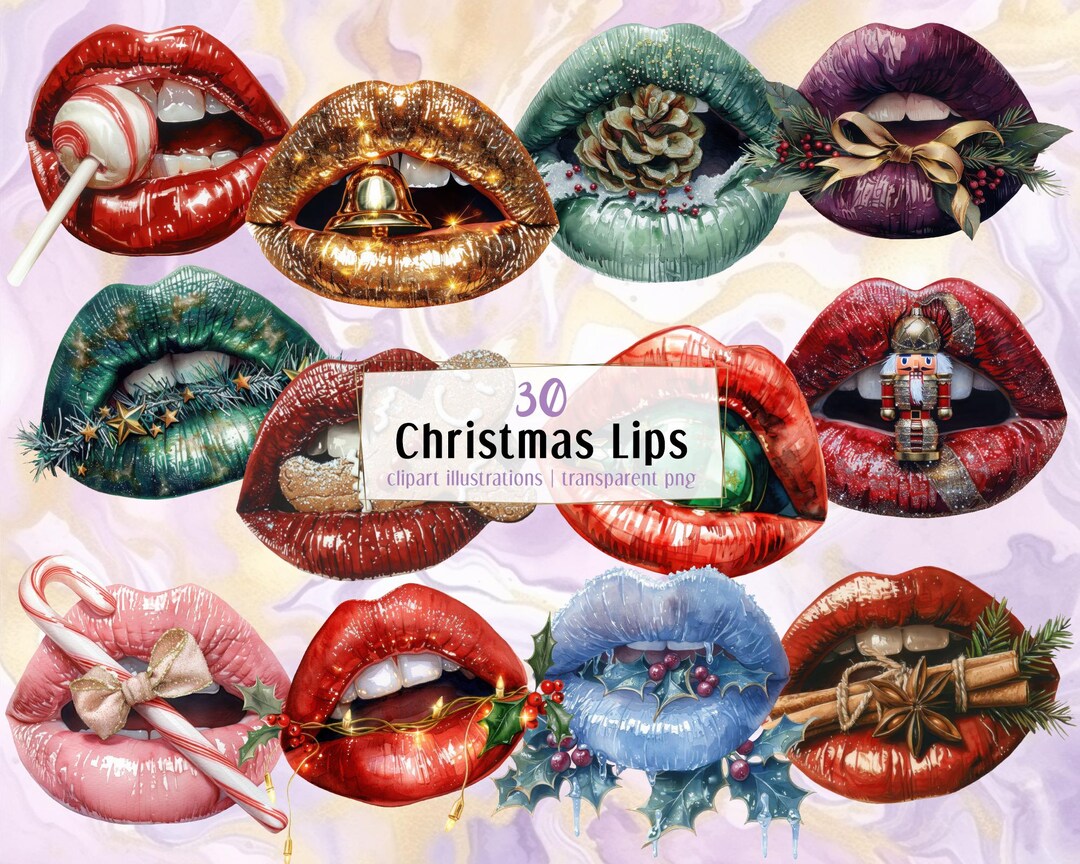 Christmas Lips Illustrations. Festive Shimmery Lipstick, Shiny Lip ...