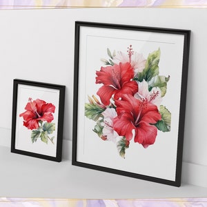 Red Hibiscus Flowers, Watercolor Style Illustrations. Floral Decoration ...