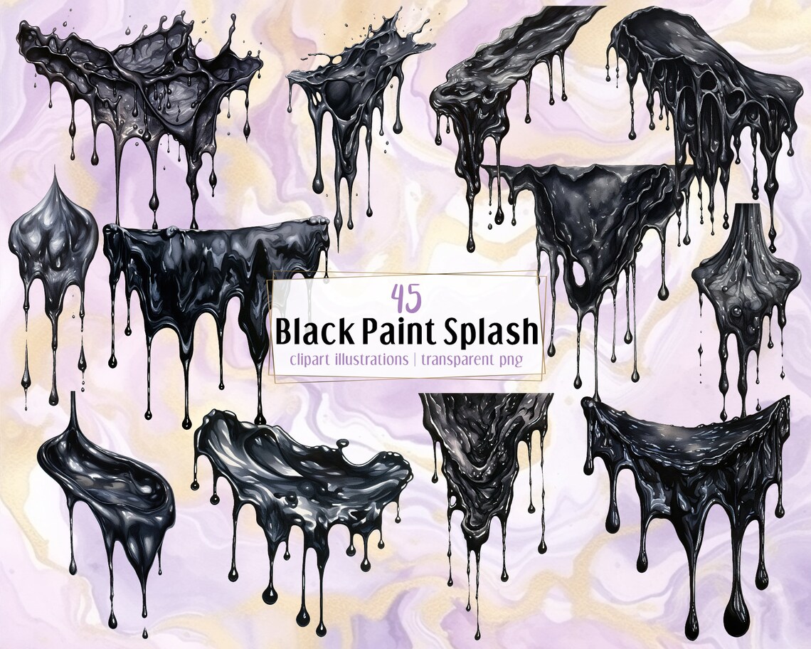 Black Paint Splash. Watercolor Style Illustrations. Dark Liquid ...