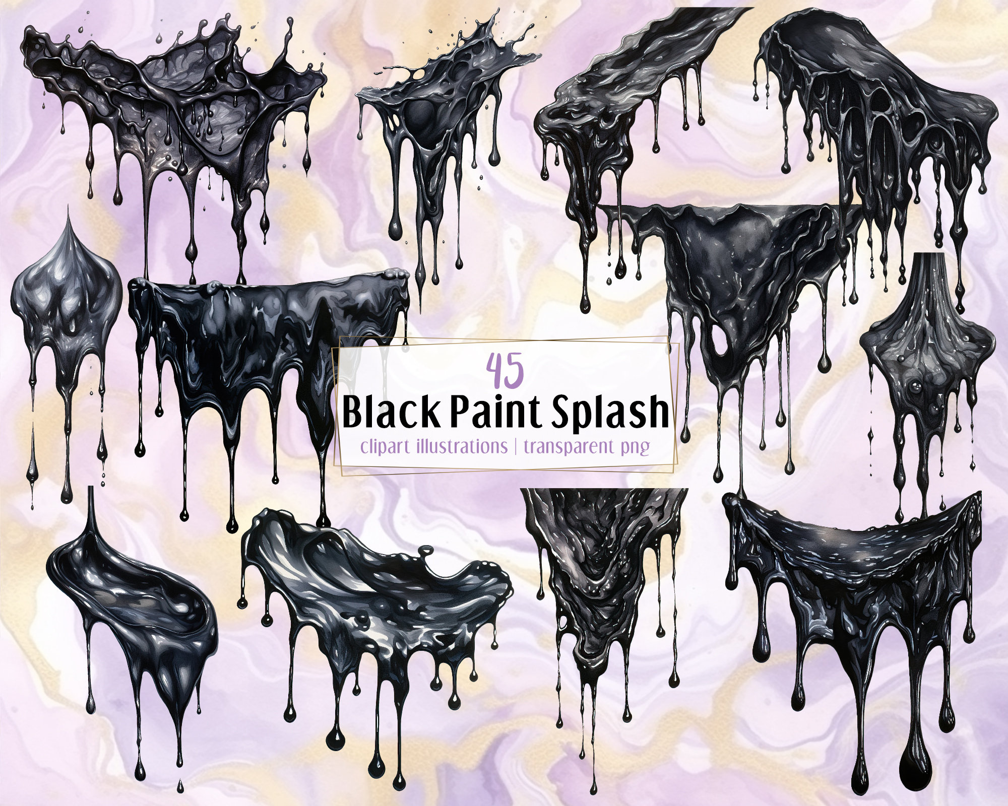 Black Paint Splash. Watercolor Style Illustrations. Dark Liquid ...