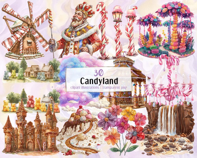 Candyland Illustrations. Cute, Colorful Scenery, Charming Fairytale Furniture Made of Sweets and ...