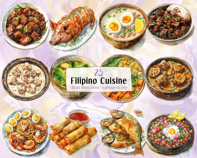 Filipino Cuisine Illustrations. Delicious Philippines Dishes, Asian ...