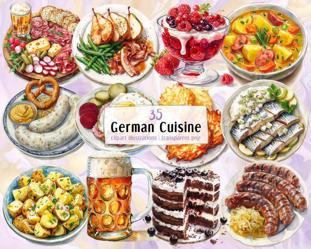 German Cuisine Illustrations. Delicious Dishes, Food From Germany ...