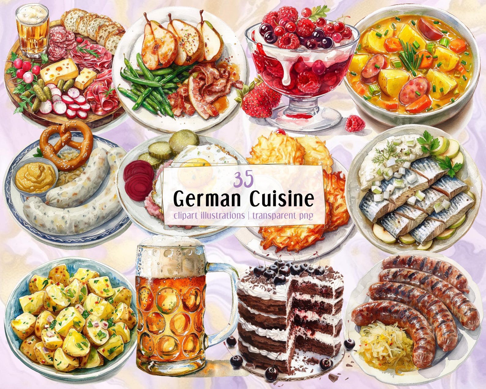 German Cuisine Illustrations. Delicious Dishes, Food From Germany ...