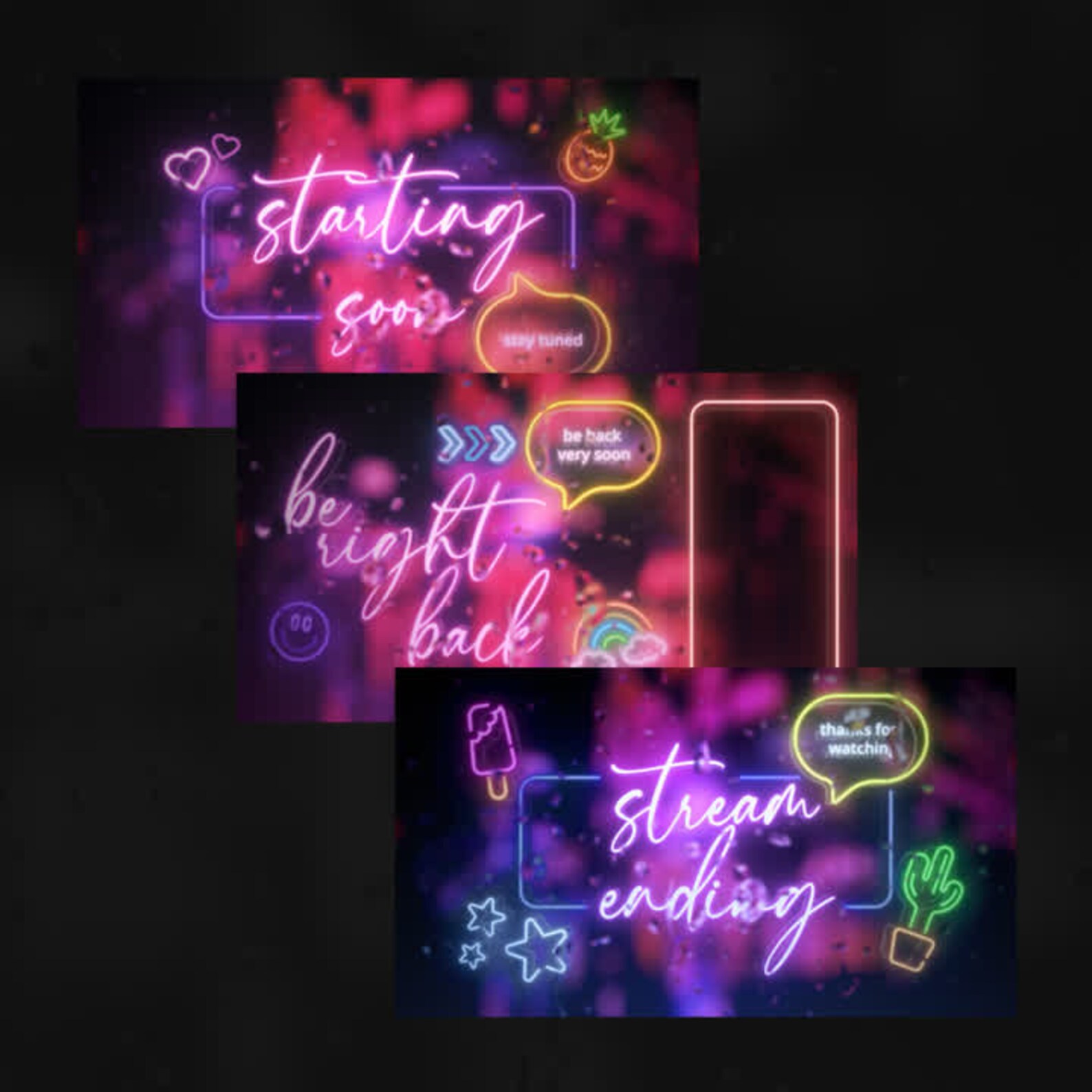 Neon Animated Stream/twitch Overlays Pack | Lo-fi/neon Streamer Package ...