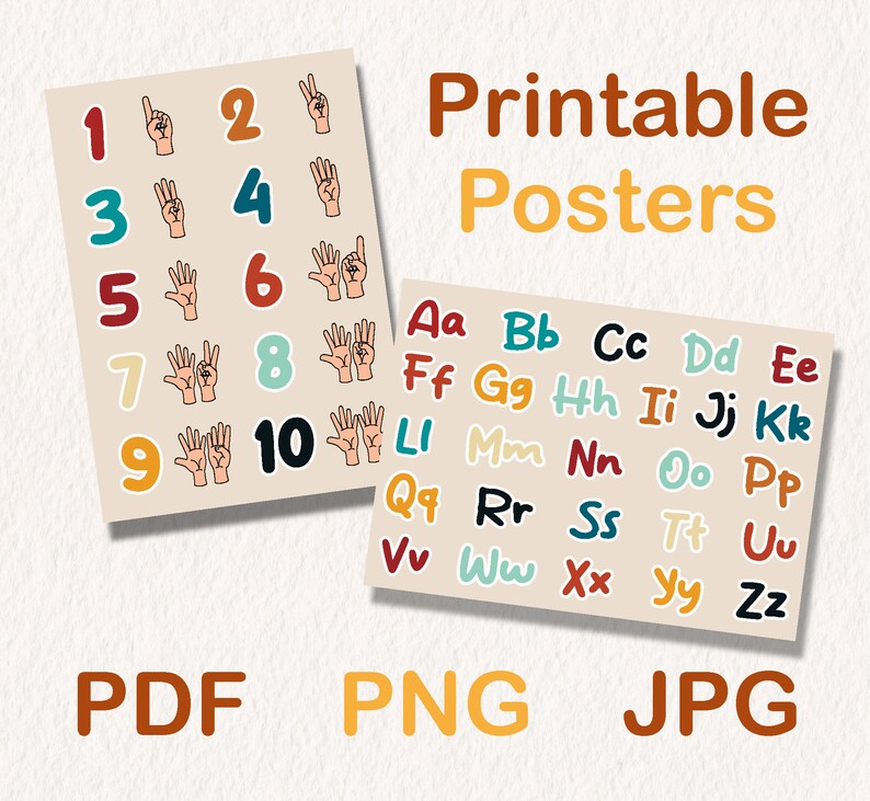 Educational Alphabet and Numbers Printable Poster, Wall Art Print, Set ...