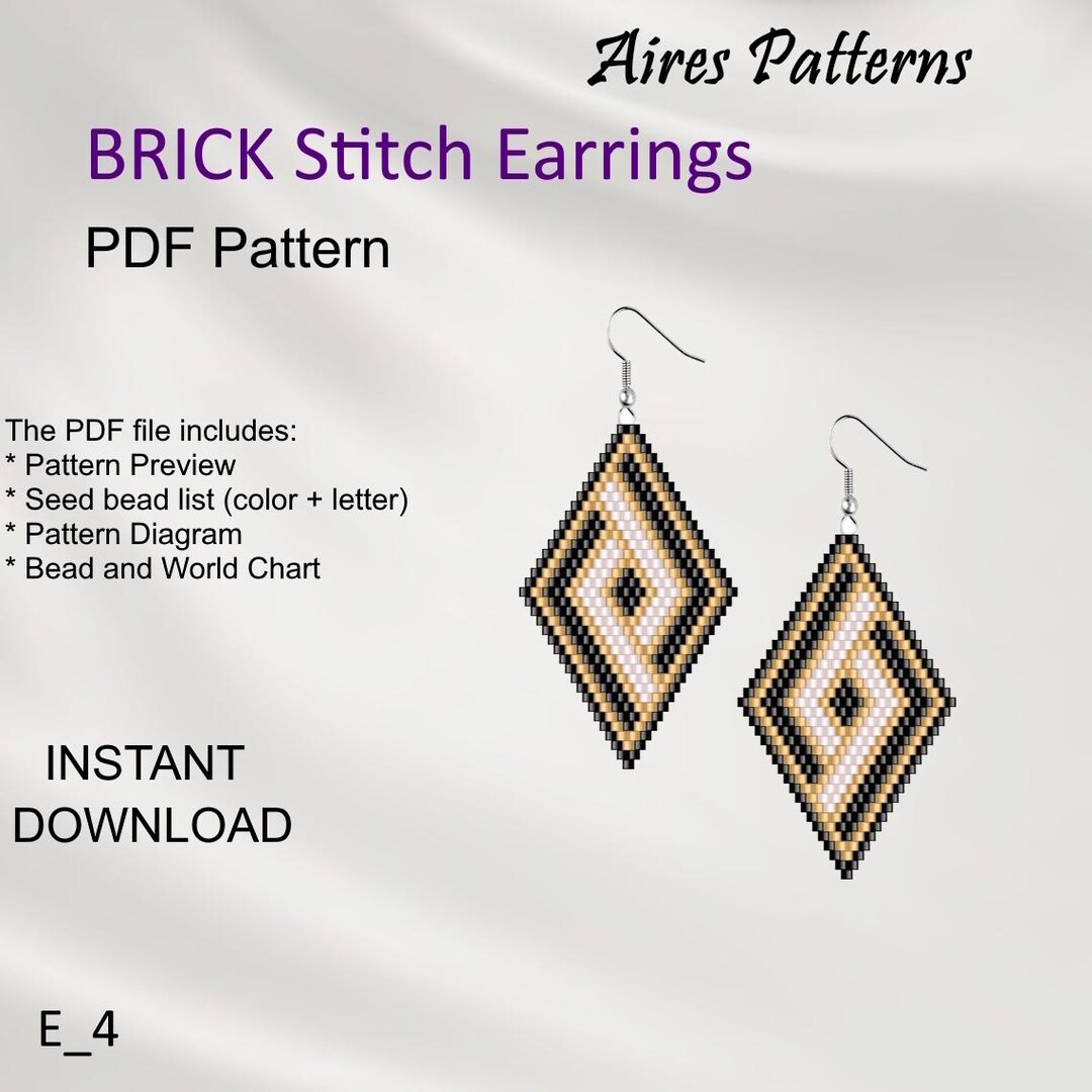 Brick Stitch Earrings Pattern: Geometric Miyuki Delica Beaded Diamond ...
