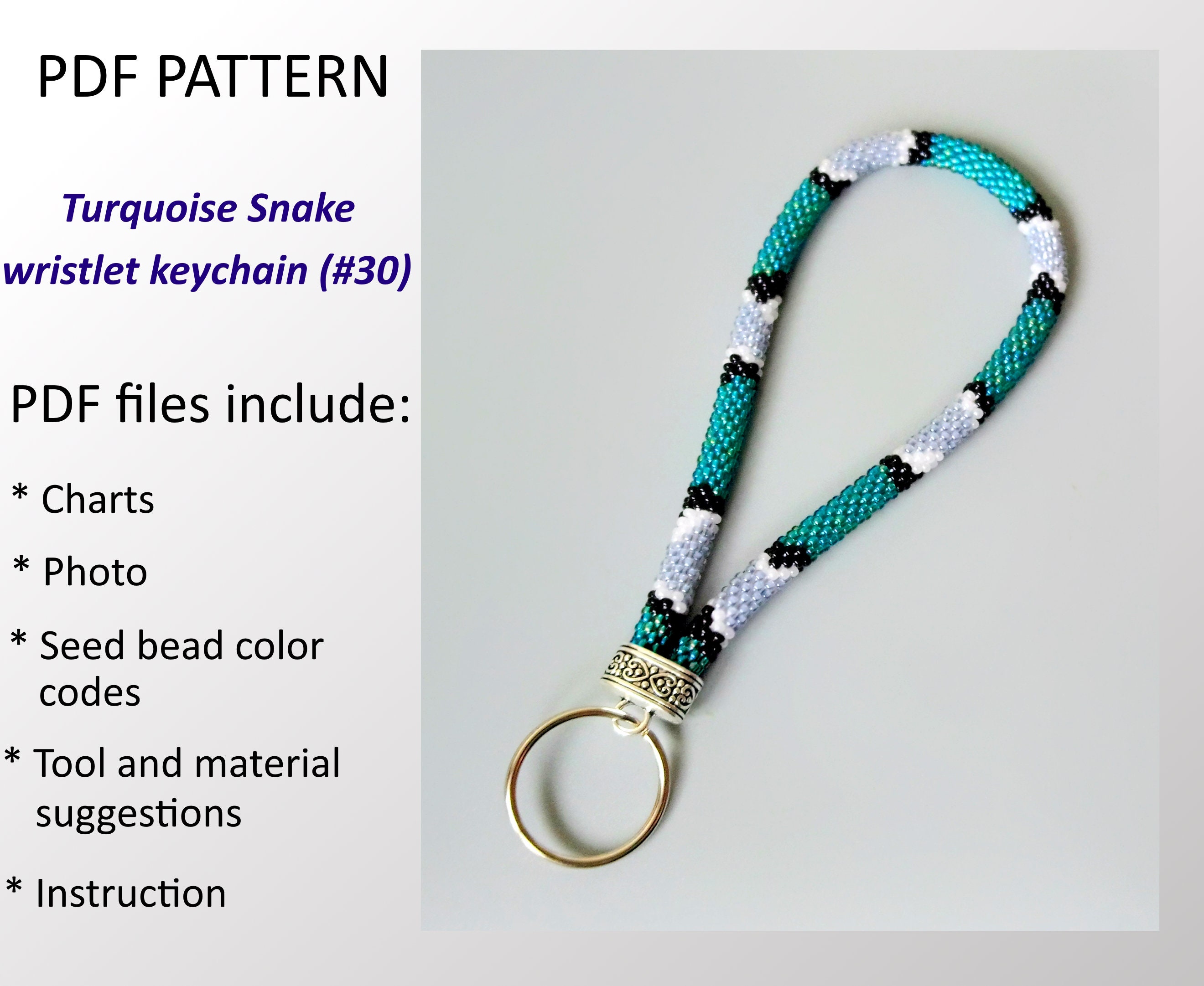 PDF Pattern Turquoise Snake Bead Crochet Wristlet Keychain, DIY Crafts ...