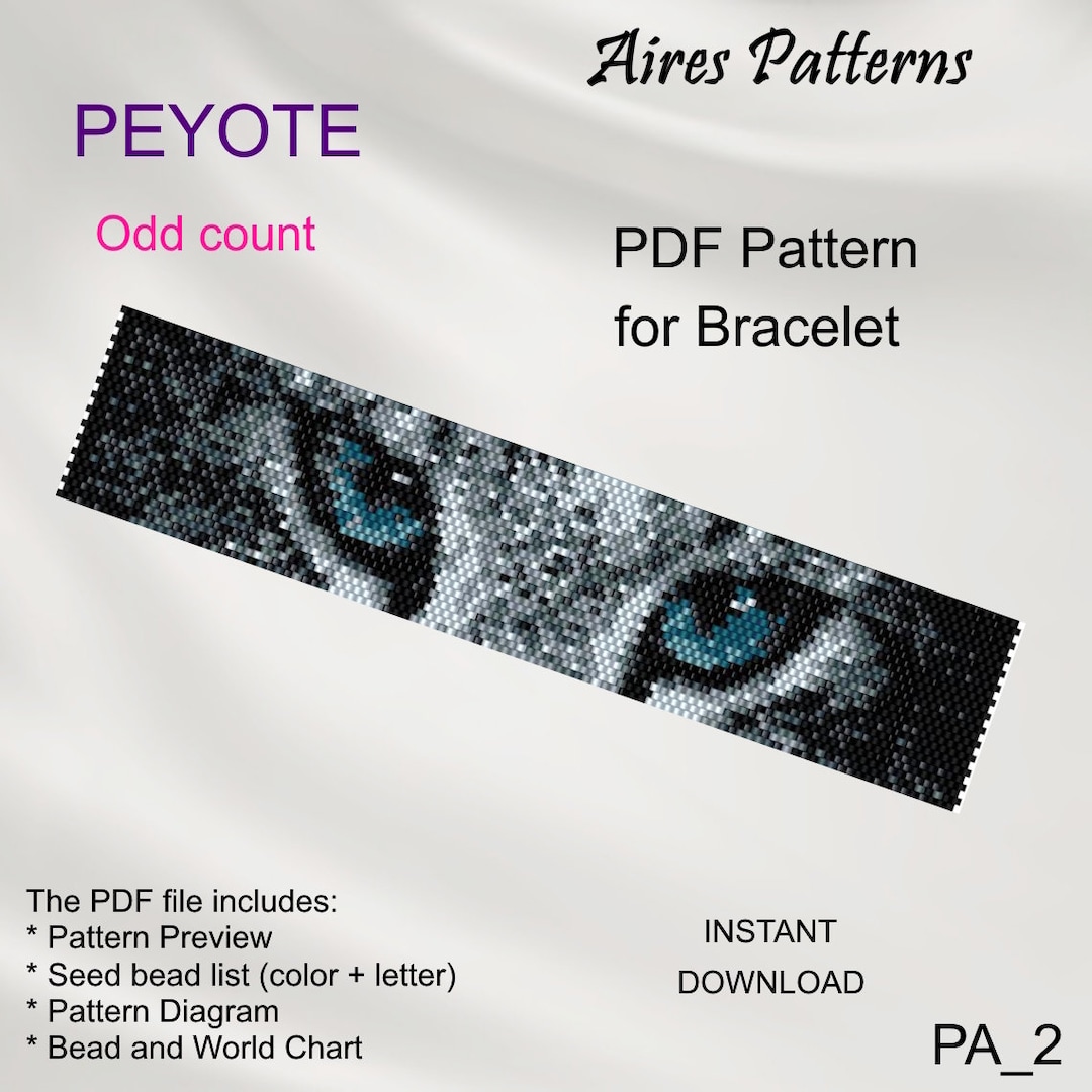 Cat Eyes PEYOTE PDF Pattern for Bracelet, Odd Count, Animal Pattern PA ...