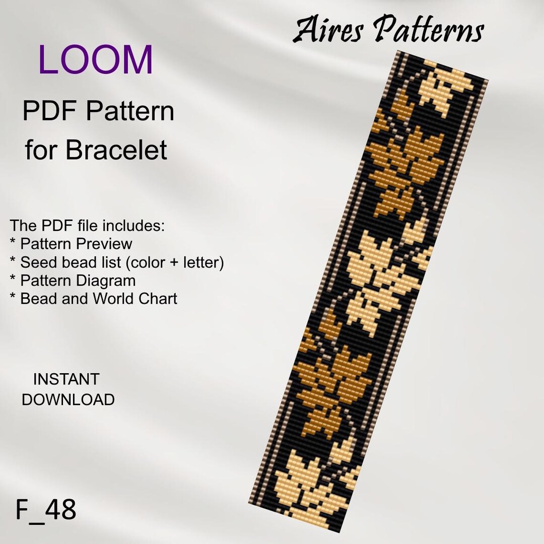 Maple Leaf Loom Bead Bracelet Pattern: Floral Miyuki Delica PDF F_48 - Etsy