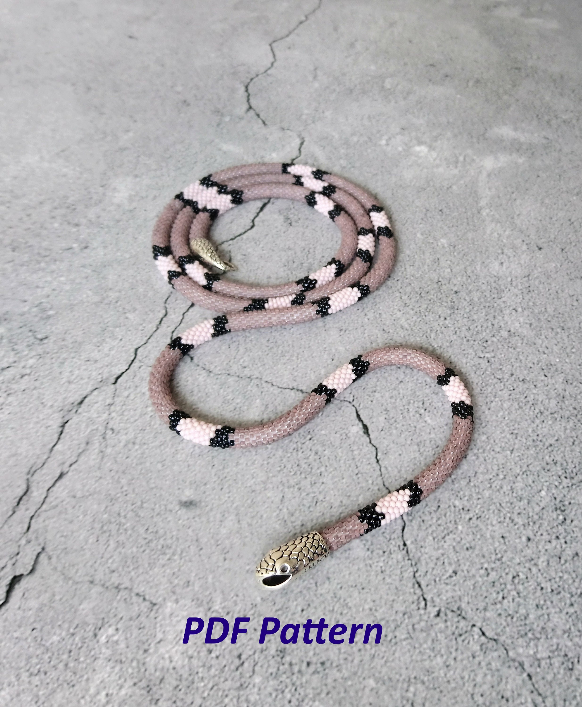 PDF Pattern Frosted Beige Snake Necklace, Bead Crochet Pattern Beadwork ...