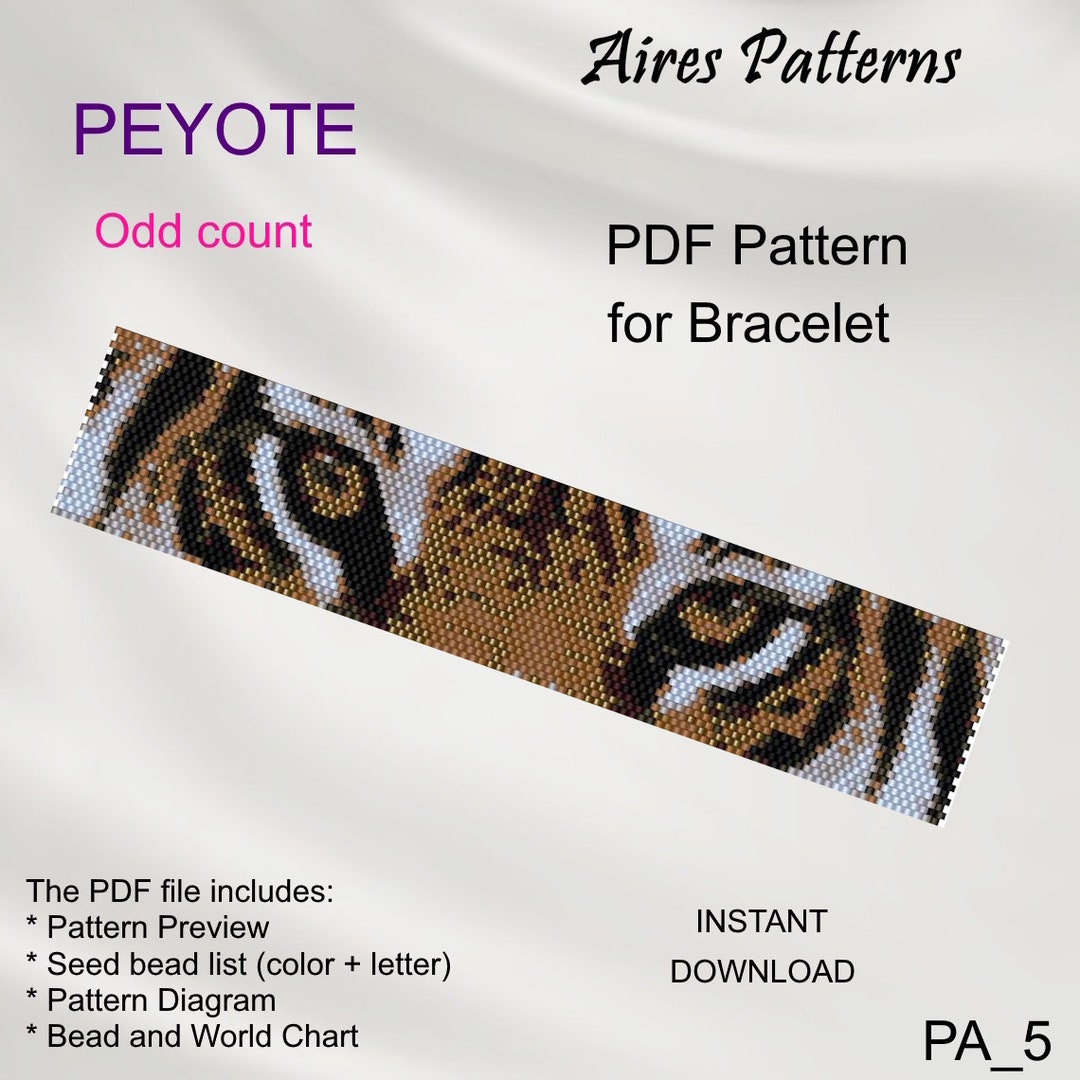 Tiger Eyes PEYOTE PDF Pattern for Bracelet, Odd Count Animal Pattern PA ...