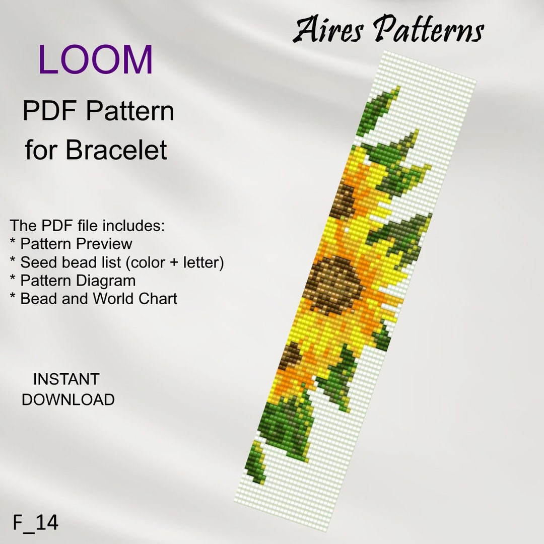 Sunflower Bead LOOM Bracelet Floral Pattern: Miyuki Delica (PDF Download) F_14 - Etsy