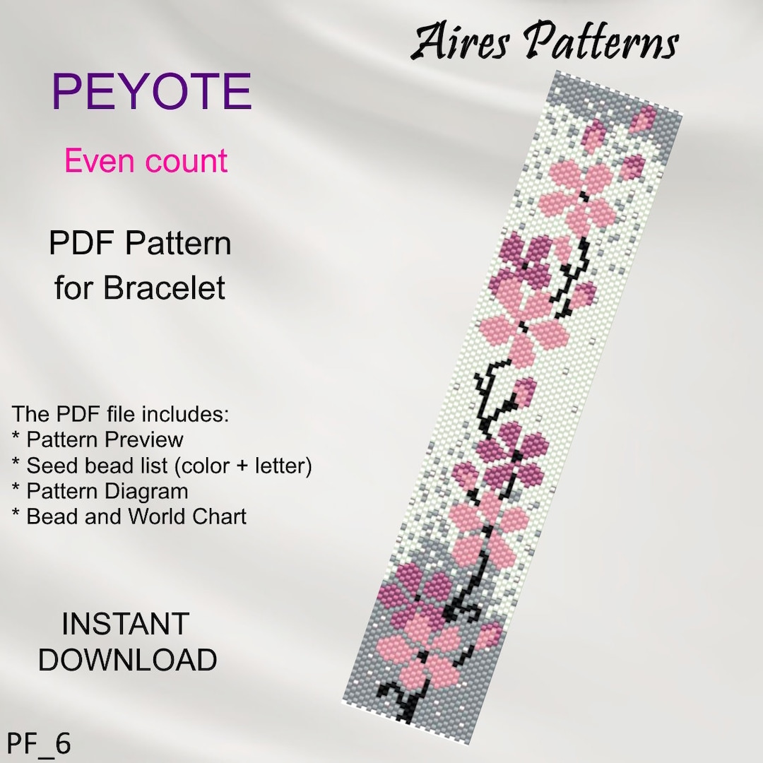 Sakura PEYOTE Bead Pattern for Bracelet, EVEN Count PDF Pink Flower ...