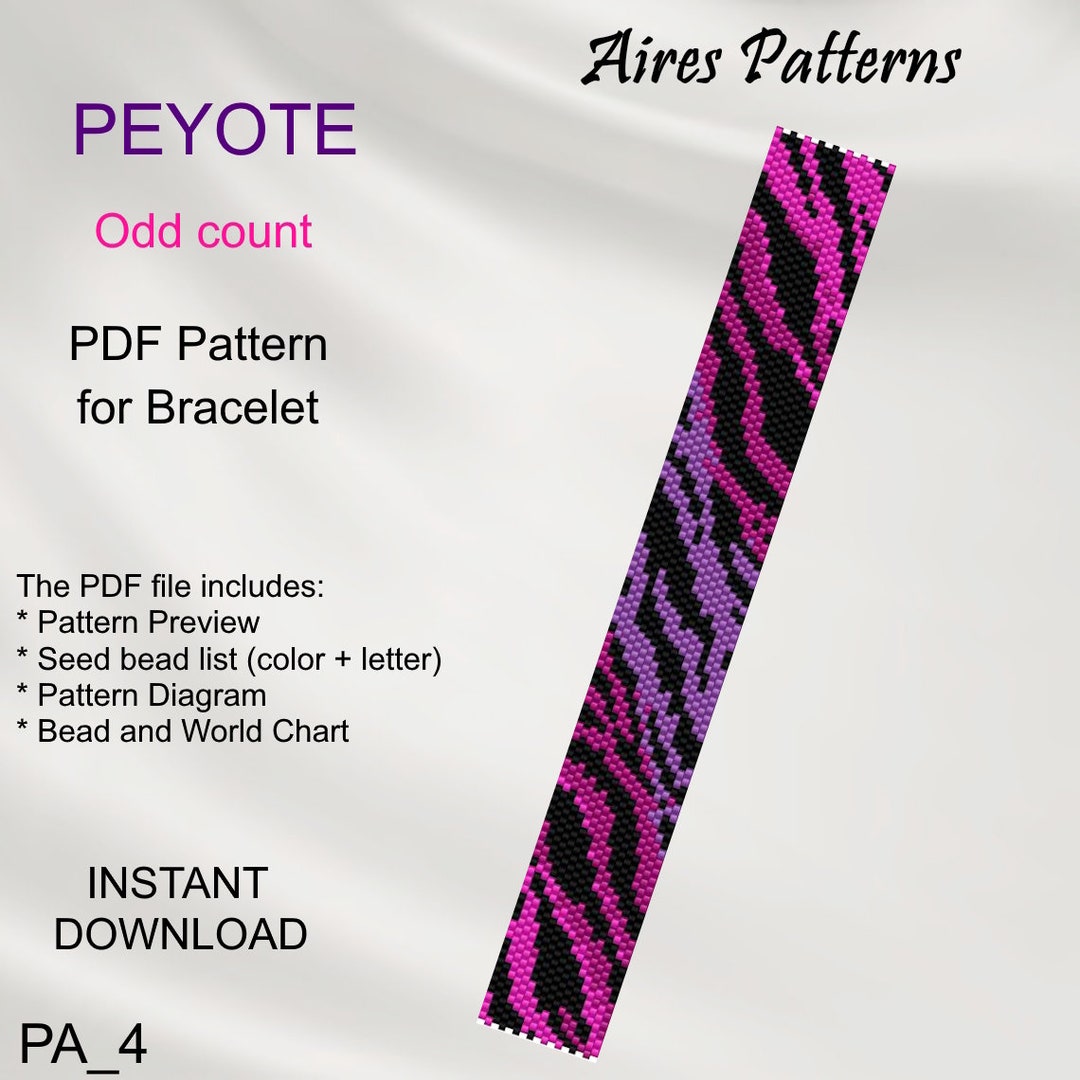 Purple Pink Zebra PEYOTE PDF Pattern for Bracelet, Odd Count, Animal ...