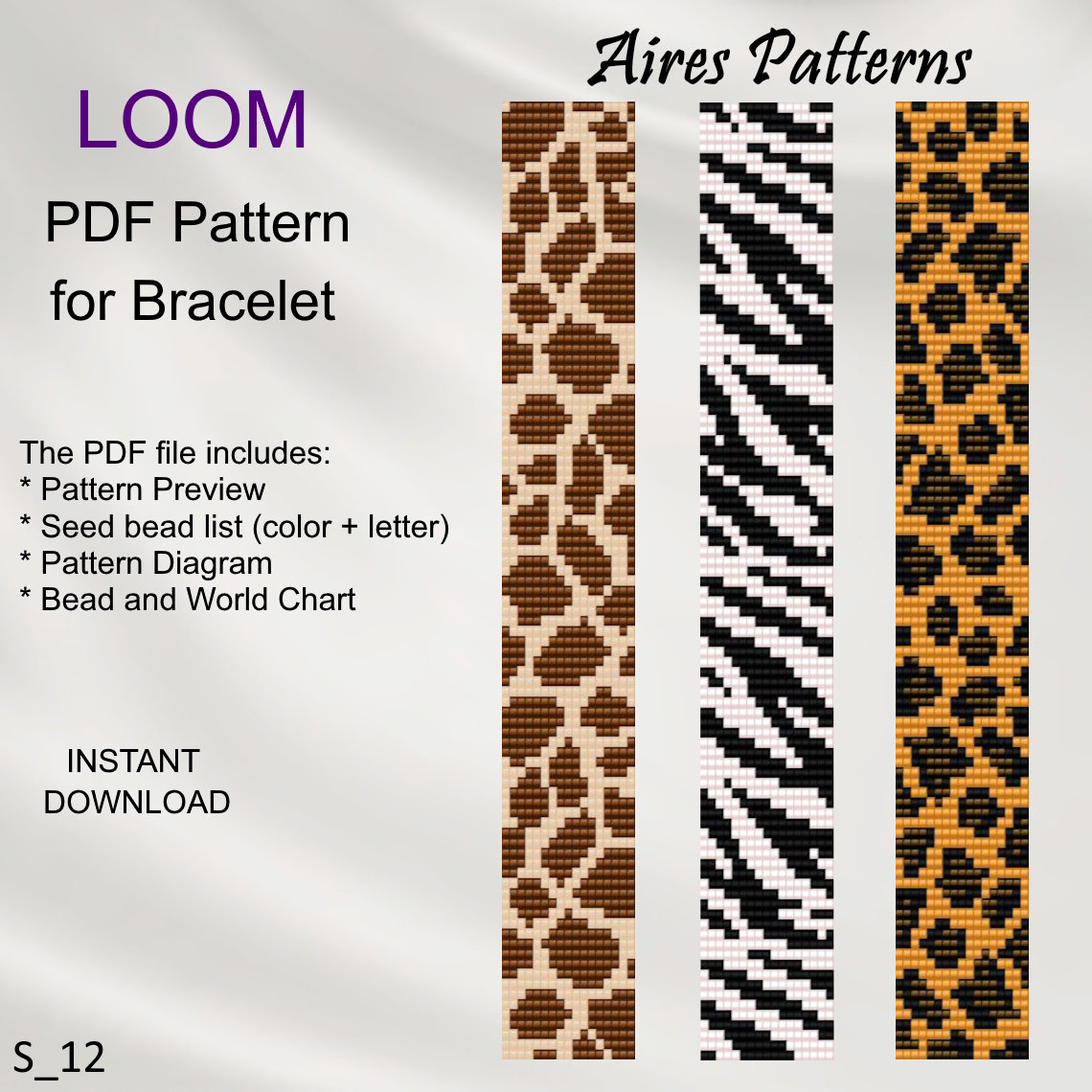 Animal Print Bead Loom Bracelet Patterns: Giraffe, Zebra, Leopard (PDF ...