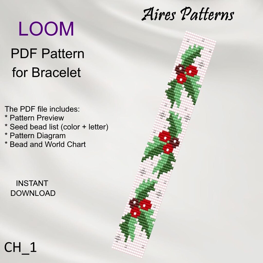 Holly Berries Bead LOOM Christmas Bracelets Pattern: Miyuki Delica (PDF ...