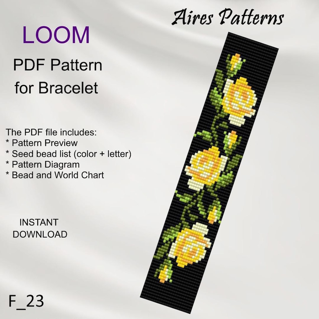 Yellow Rose Bead Loom Bracelet Pattern: Floral Miyuki Delica (PDF ...