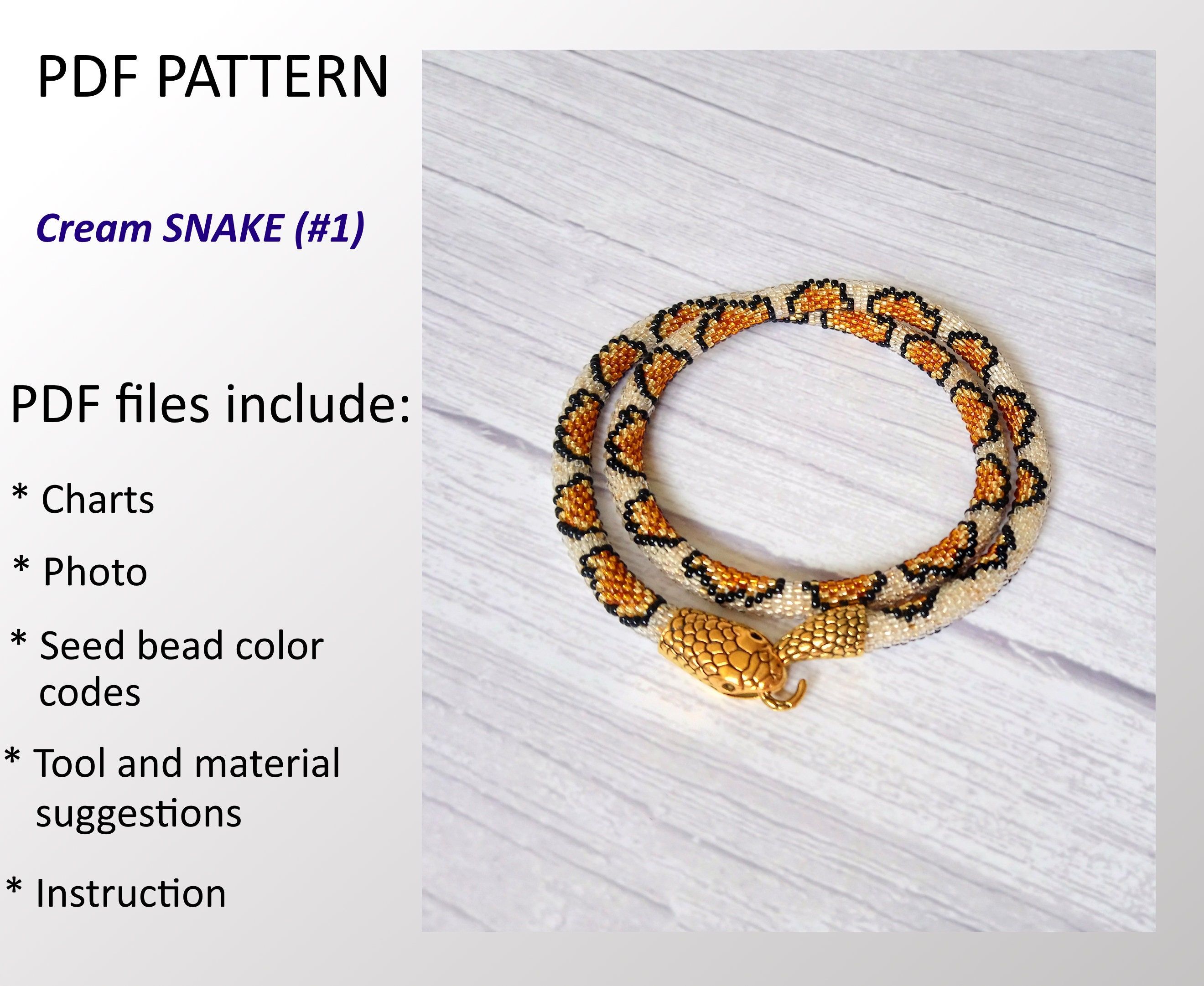 PDF Pattern Snake Necklace, Bead Crochet Pattern Beadwork Necklace ...