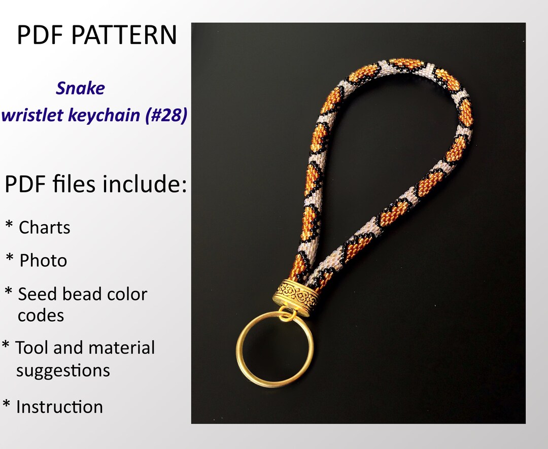 PDF Pattern Cream Snake Bead Crochet Wristlet Keychain, DIY Crafts, DIY ...