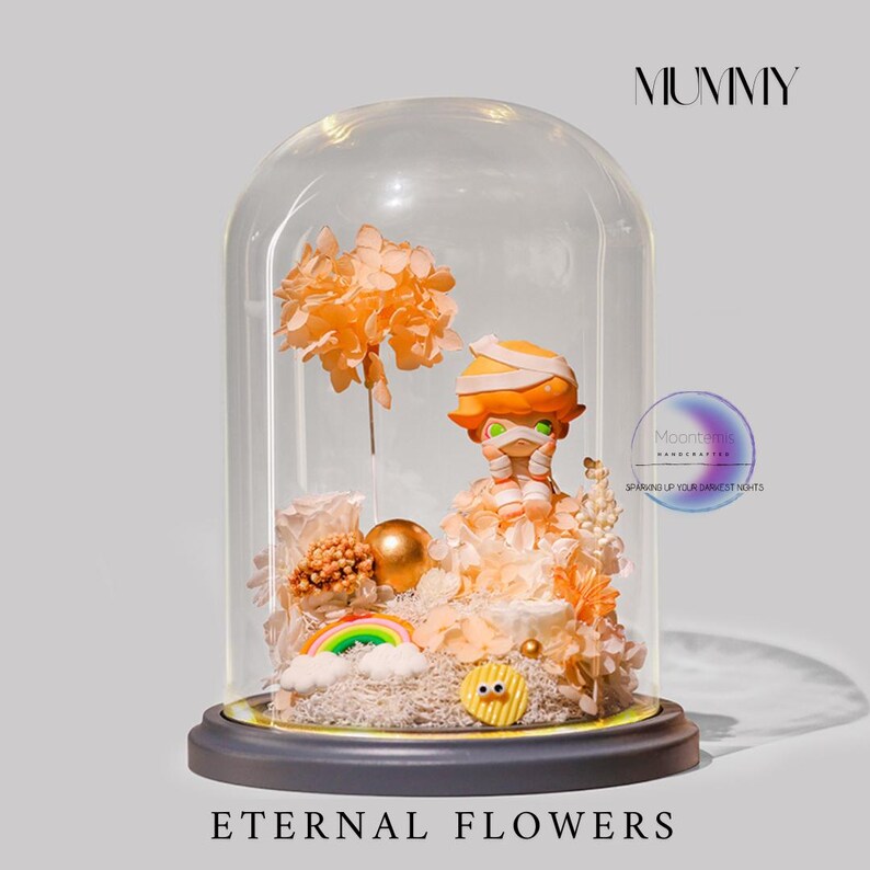 Eternal Flowers LED Light: Dimoo Figure in Glass Dome - Etsy