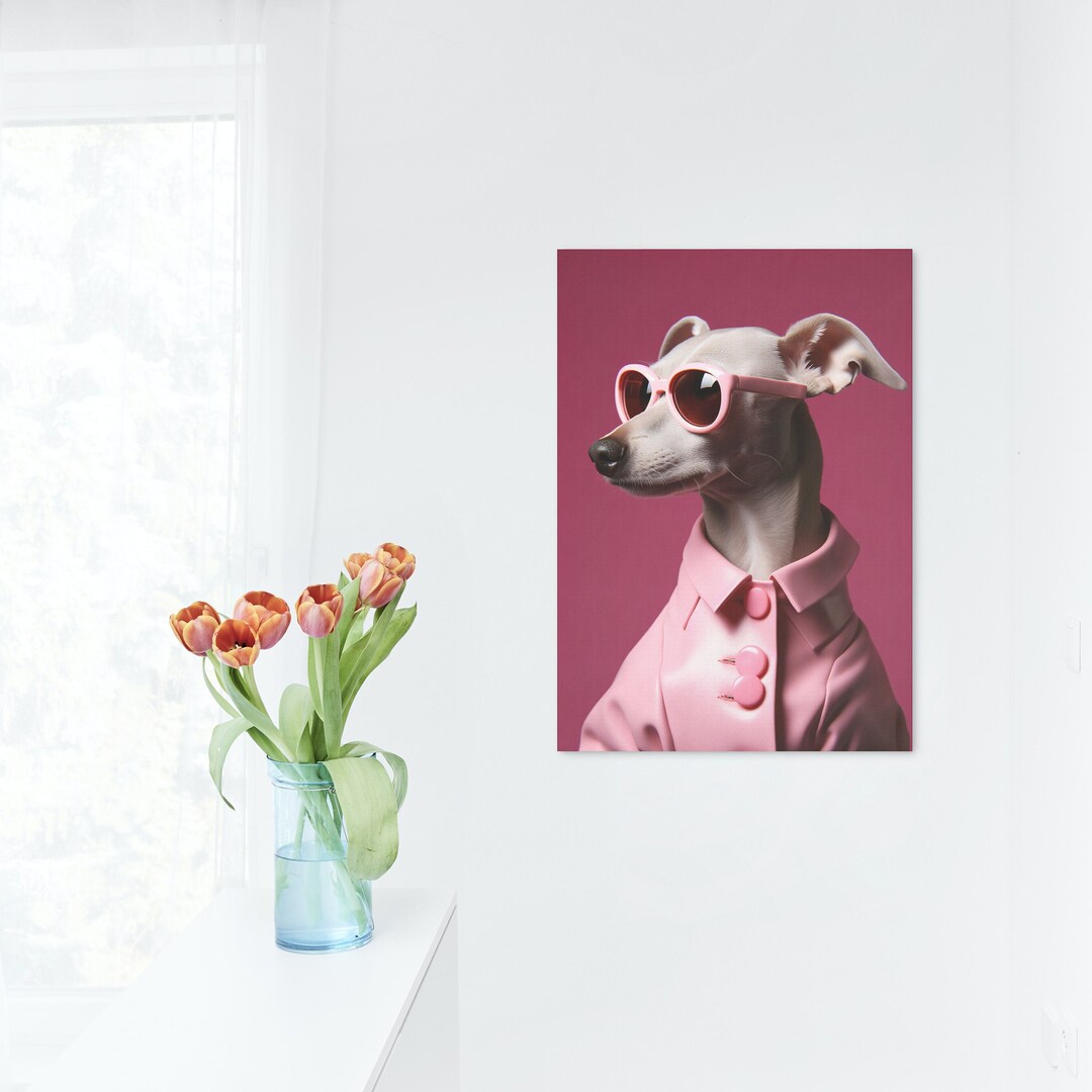 Girly Greyhound Art Print, Pink Wall Art Decor, Greyhound With ...
