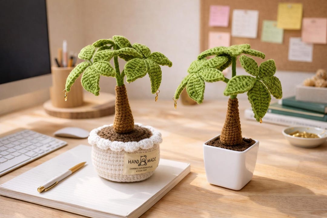 Crochet Money Tree in Pot | Handmade Lucky Desk Decor - Etsy