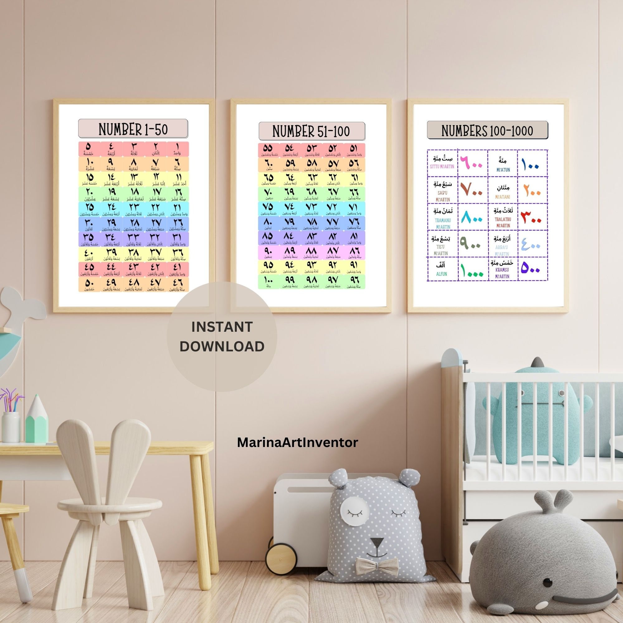 Printable Wall Art Arabic Numbers 1-100 for Kids' Education Learning ...