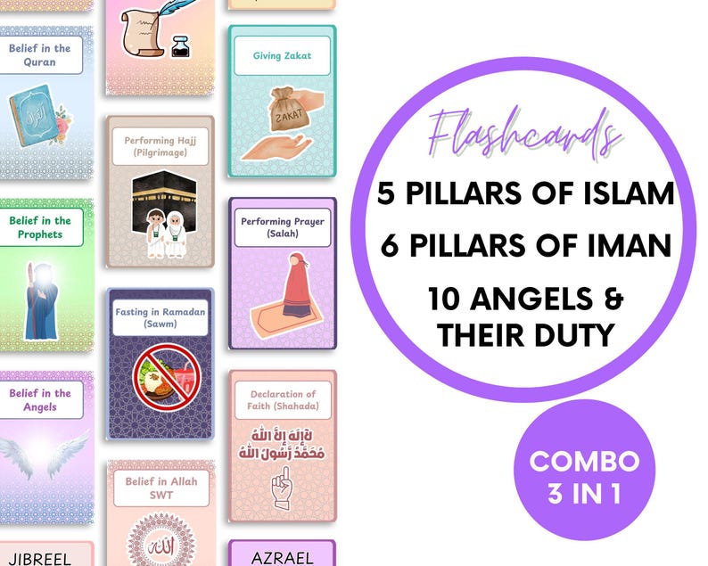 Islamic Flashcards for Kids: Pillars of Islam, Iman & Angels (printable ...