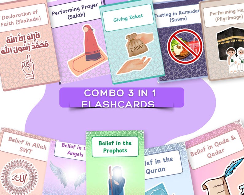 Islamic Flashcards for Kids: Pillars of Islam, Iman & Angels (printable ...
