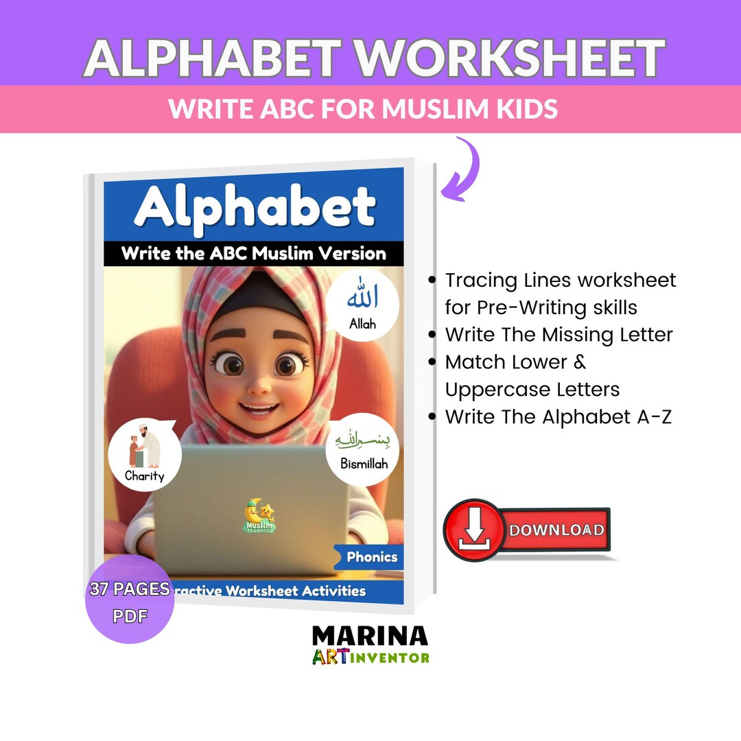 Printable Alphabet Worksheet for Muslim Kids – 37 Printable PDF Pages ...