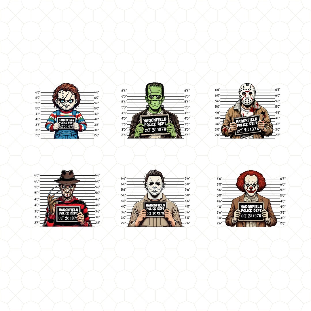 6 Friends Horror Characters Mugshot Png Bundle, Happy Halloween Png ...