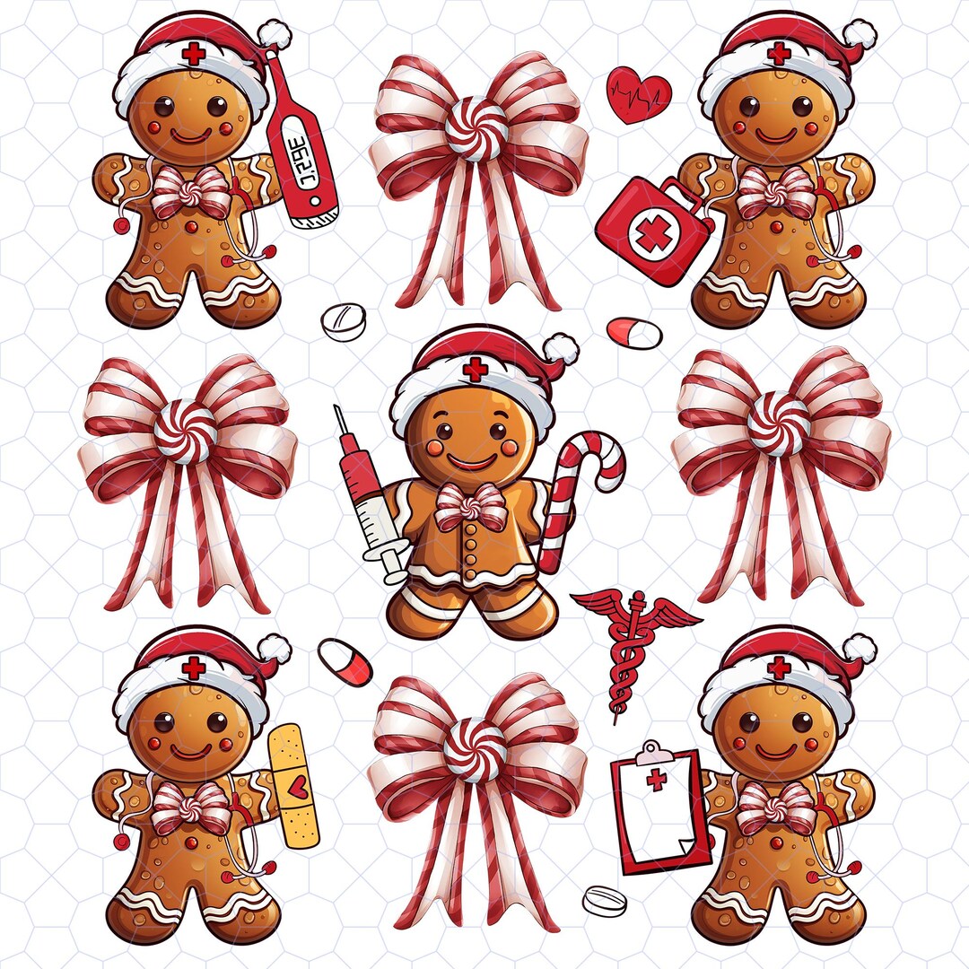 Coquette Gingerbread Nurse Christmas Png, Retro Nurse Png, Gift for ...