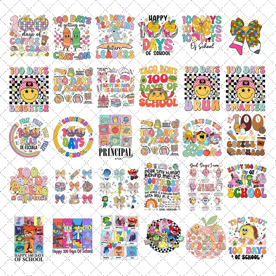 100 Days of School Bundle Png, 100th Day of School Png, 100 Days Png ...