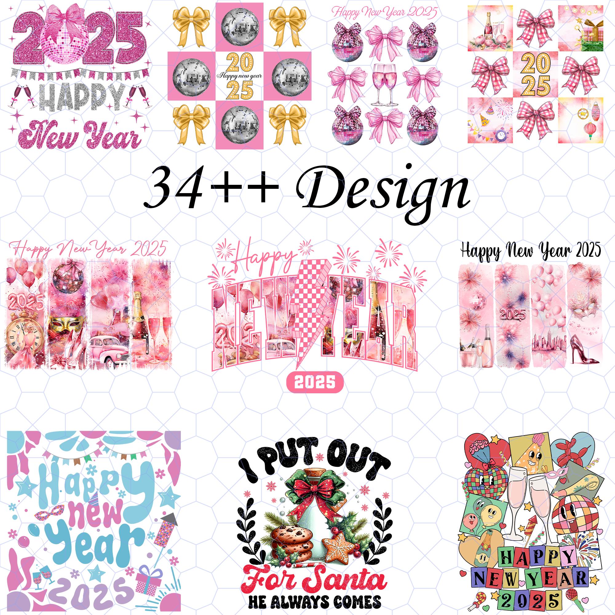34 Happy New Year 2025 Bundle Png, Pink Coquette Bow Png, Retro New ...
