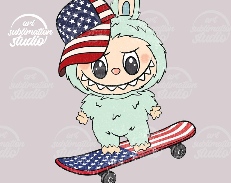 Labubu 4th of July PNG: Kawaii Monster USA Flag Clipart (digital ...