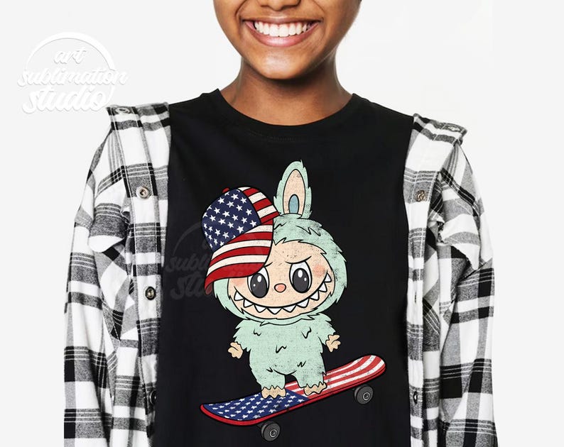 Labubu 4th of July PNG: Kawaii Monster USA Flag Clipart (digital ...