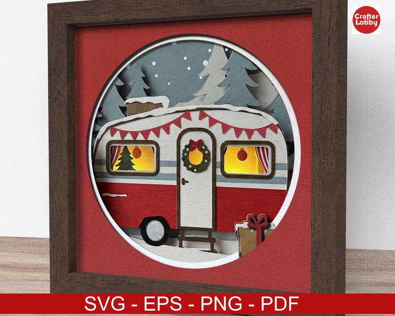 Christmas Camper Van Shadow Box SVG: 3D Papercraft File (digital ...