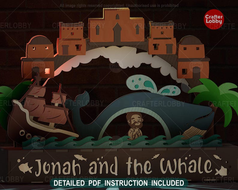 Jonah and the Whale Standing Arch SVG File, Bible Story, Sunday School ...