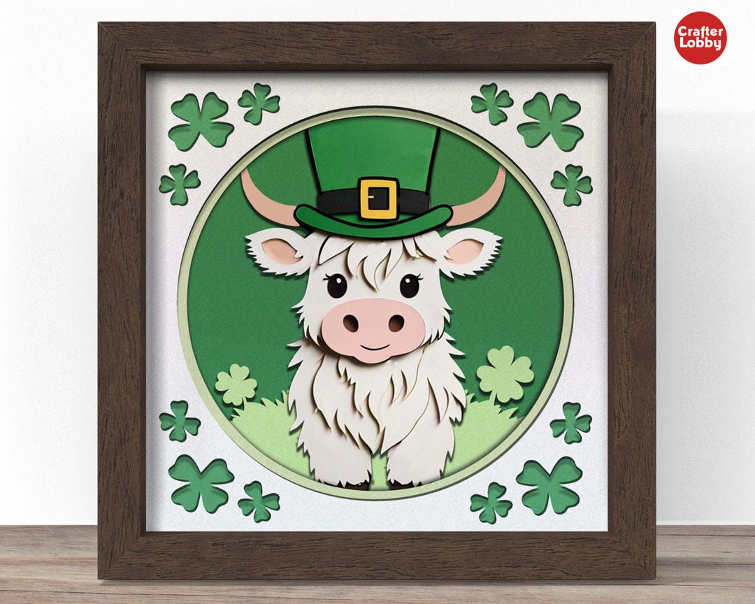 St Patrick's Highland Cow Shadow Box SVG: 3D Papercut File - Etsy