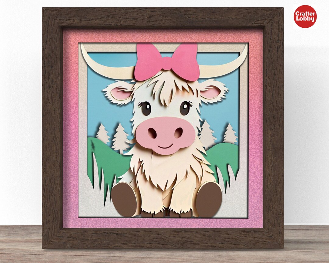 3d Bow Highland Cow Shadow Box SVG, Cricut SVG File, Bow Shadow Box ...