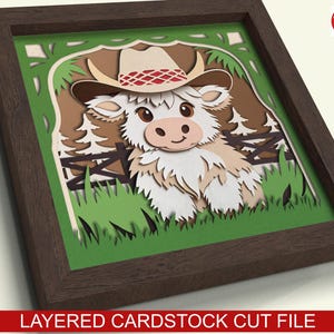 3d Cowboy Highland Cow Shadow Box SVG, Cricut SVG File, Cowboy Hat ...