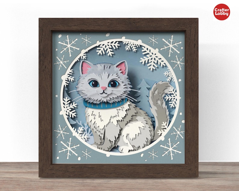 3D Winter Cat Shadow Box SVG: Papercut Template (digital Download) - Etsy