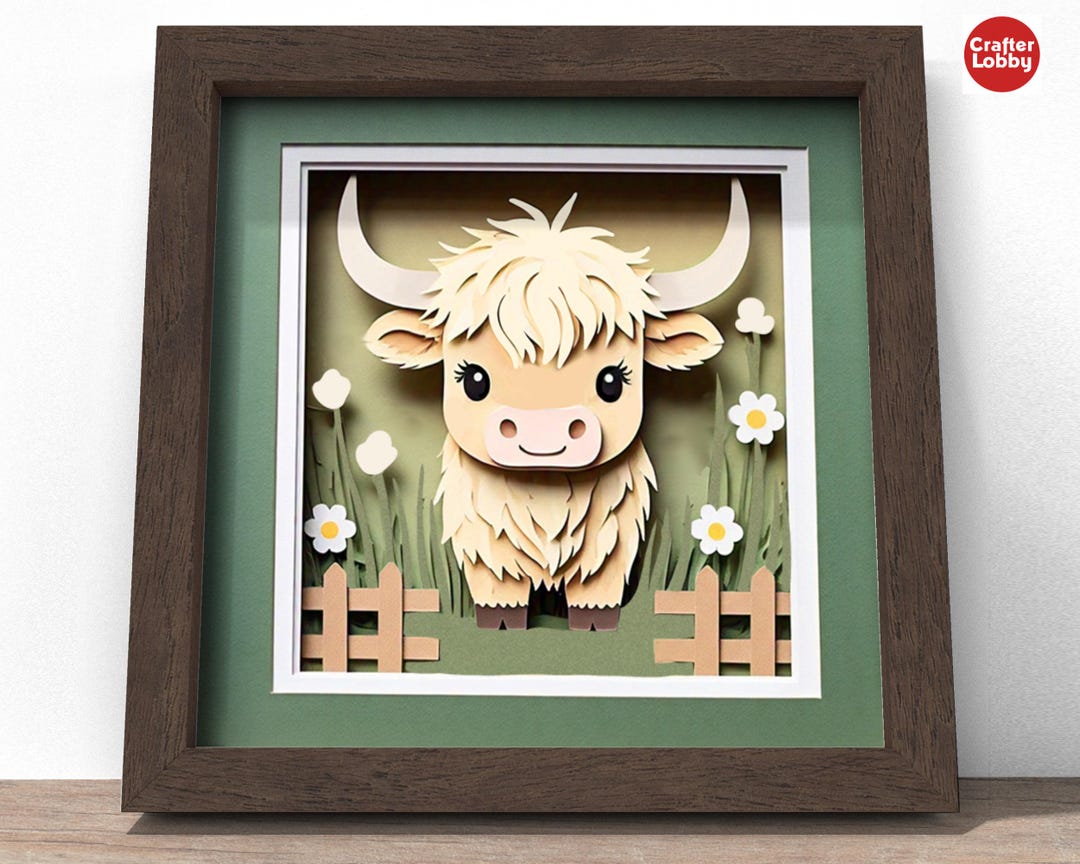 3D Floral Highland Cow Shadow Box SVG: Papercut File - Etsy