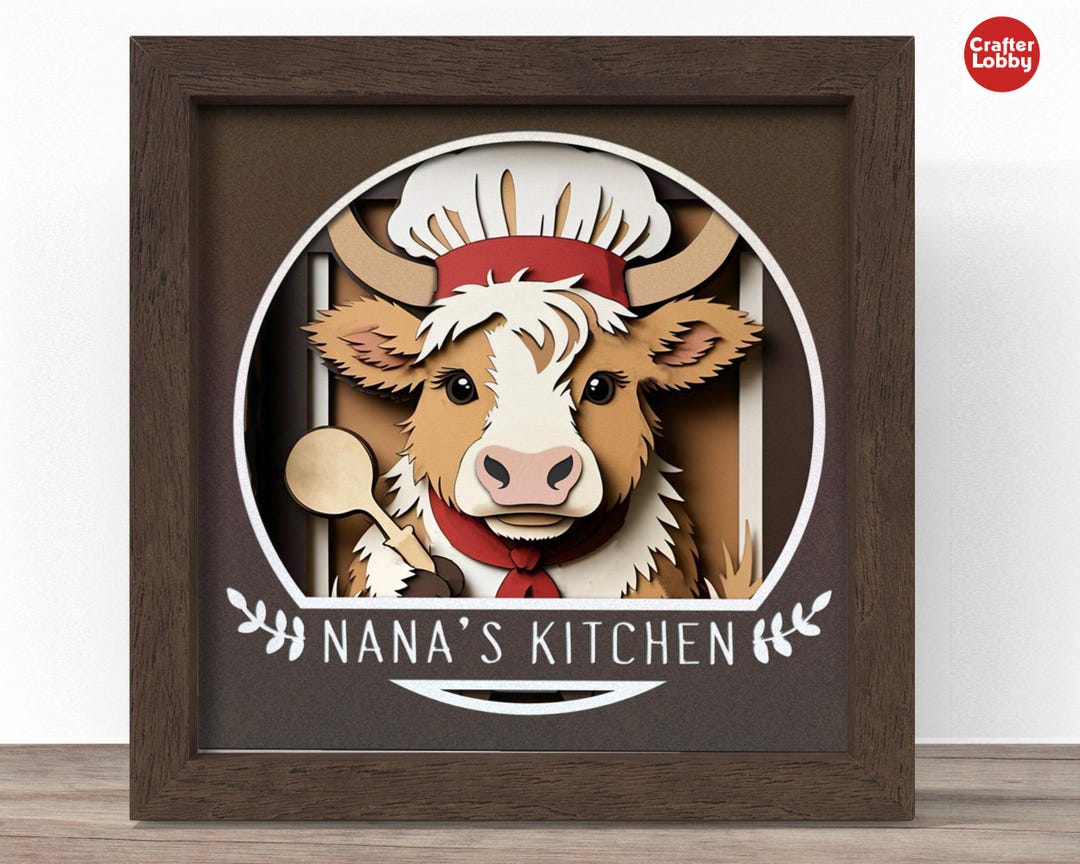 Highland Cow Kitchen Sign Shadow Box SVG: 3D Papercut File - Etsy