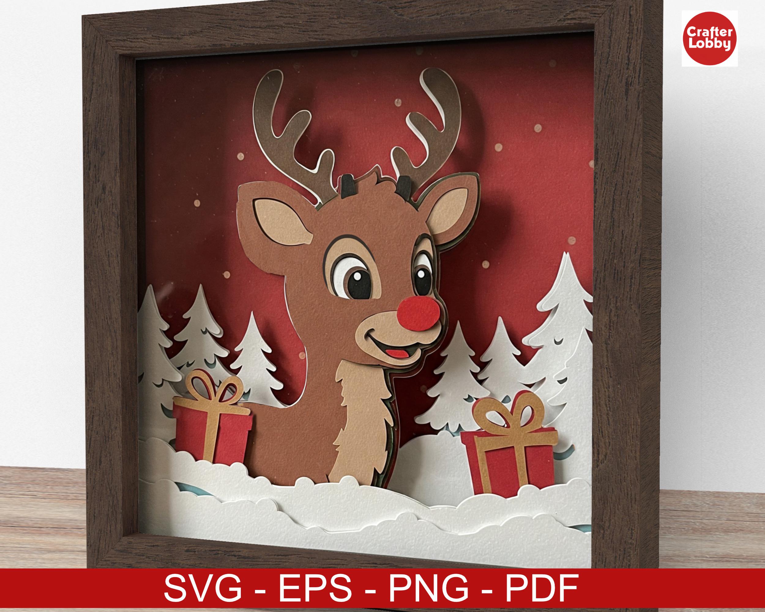 3D Christmas Reindeer Shadow Box SVG: Papercut Template (digital ...