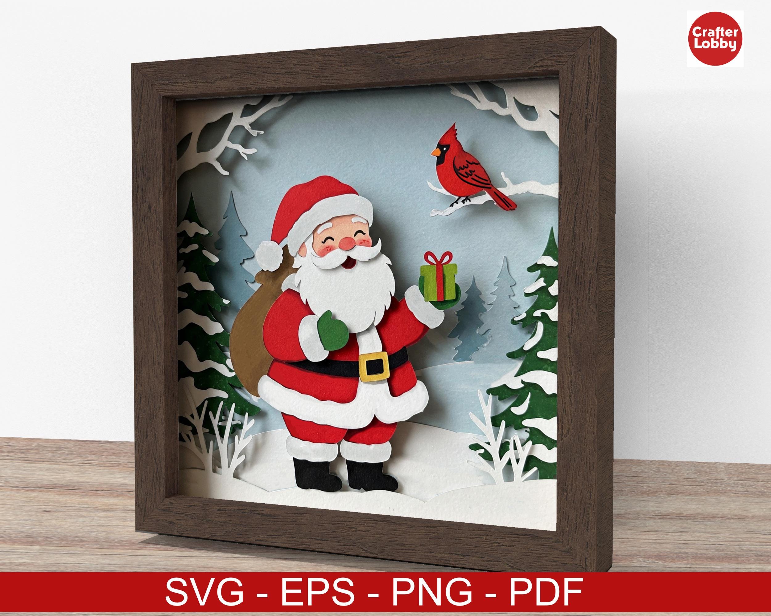 3D Santa Cardinal Shadow Box SVG: Christmas Papercut File (digital ...