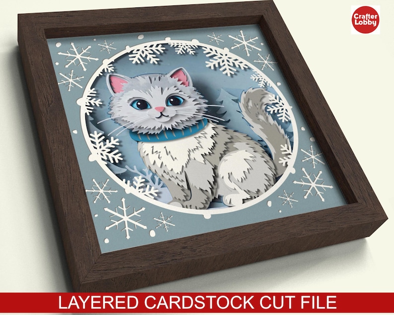 3D Winter Cat Shadow Box SVG: Papercut Template (digital Download) - Etsy
