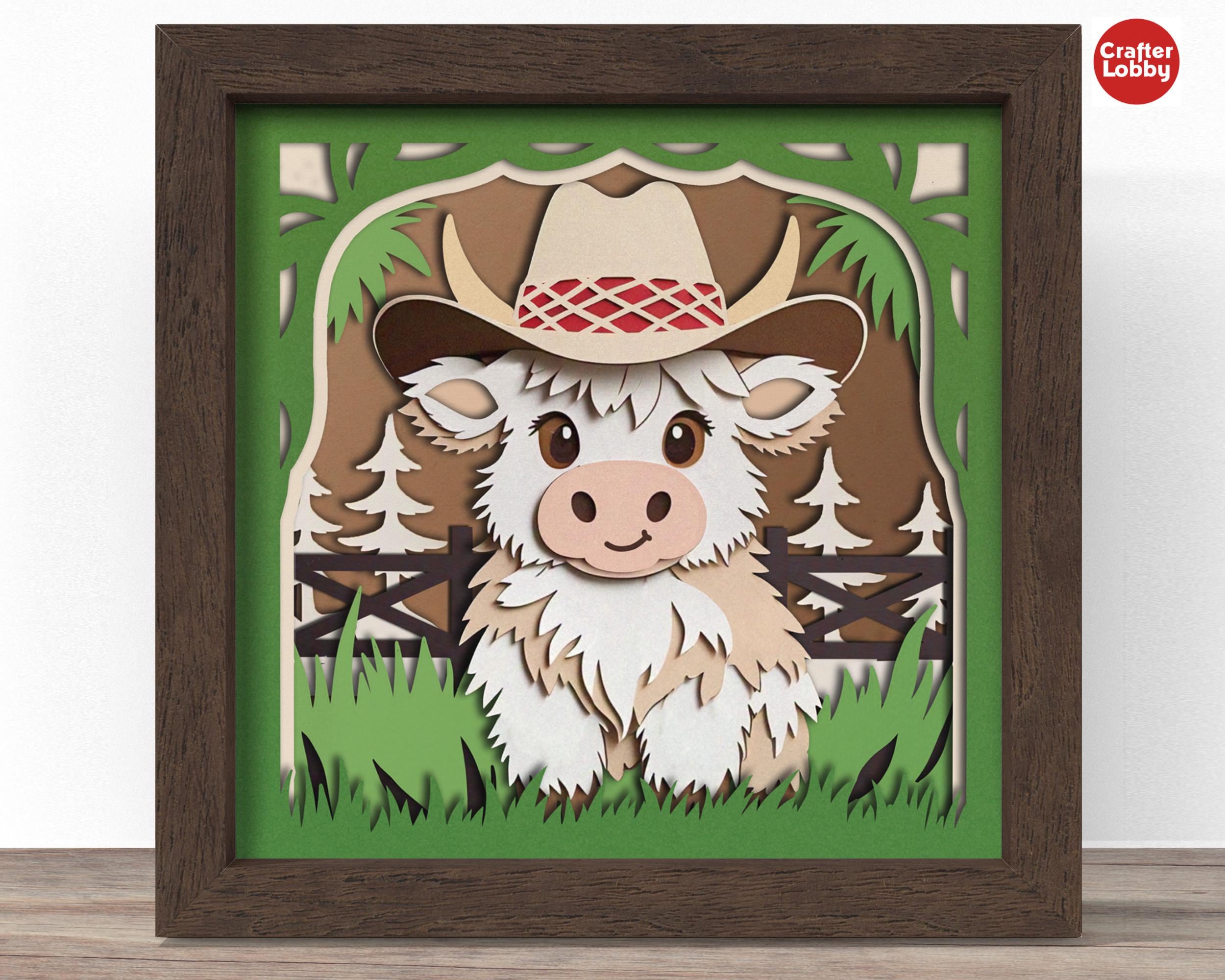 3d Cowboy Highland Cow Shadow Box SVG, Cricut SVG File, Cowboy Hat ...