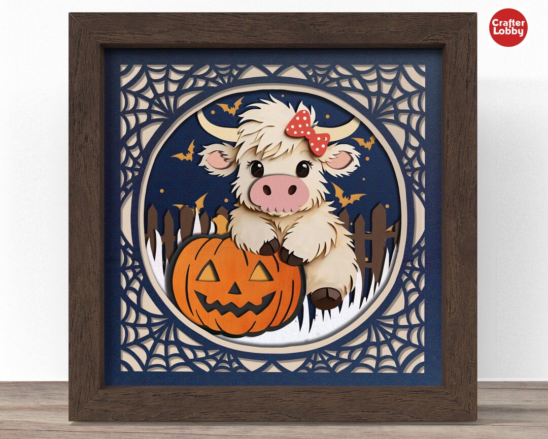 3d Halloween Highland Cow Shadow Box SVG, Cricut SVG File, Pumpkin ...